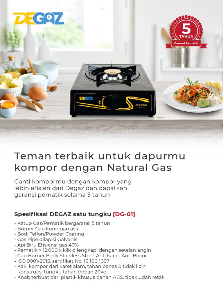 Kompor Gas Degaz: Efisiensi dan Garansi 5 Tahun | PDF | Memasak ...