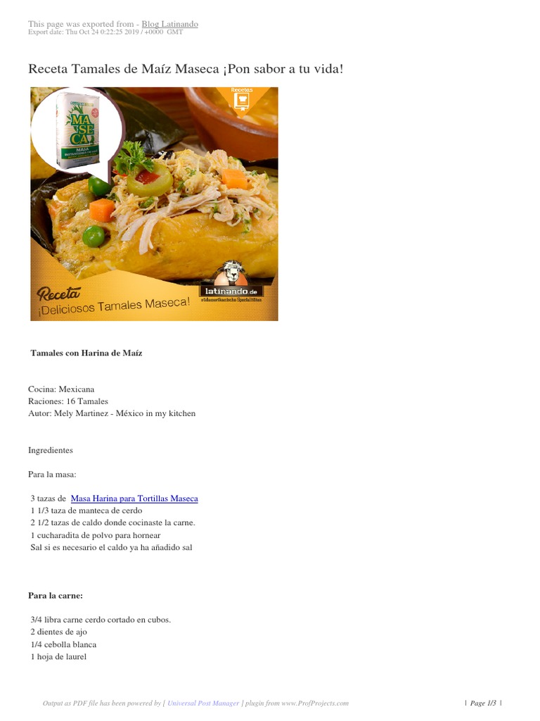 Receta Tamales de Maíz Maseca ¡Pon Sabor A Tu Vida! | PDF | Caldo | Cocina