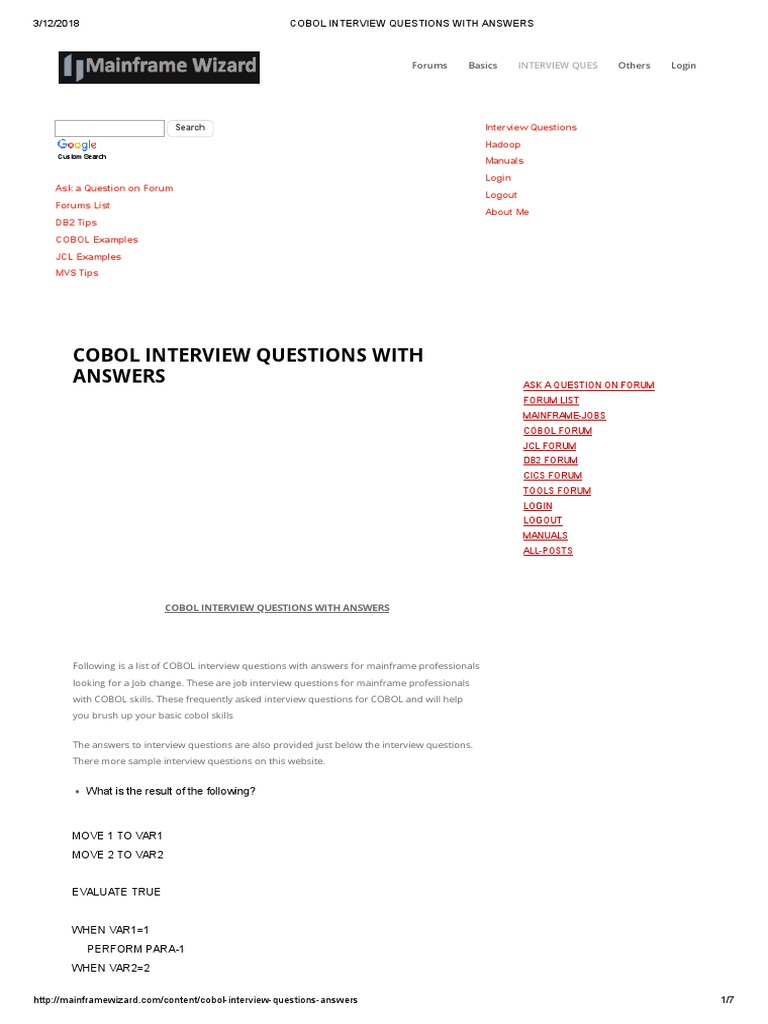Cobol Interview Questions With Answers | Download Free PDF | Computer Programming | Computing