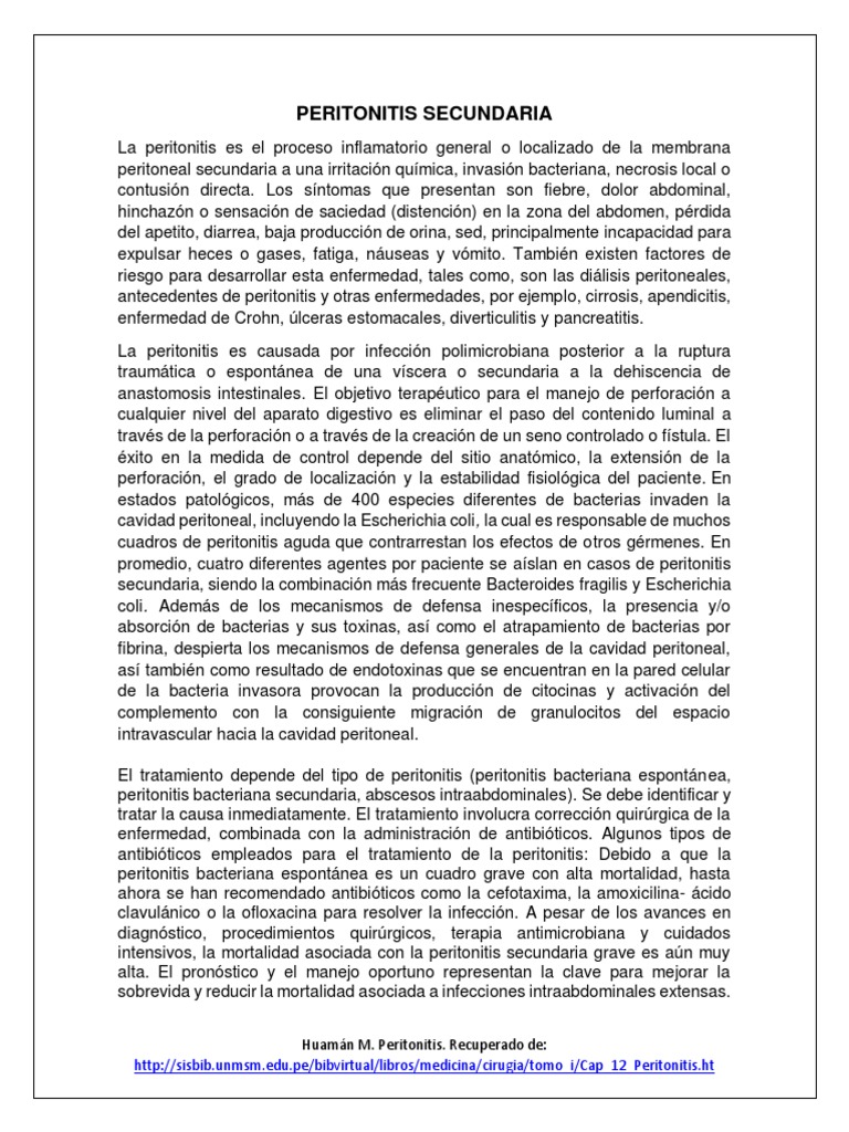 Peritonitis Secundaria: Causas y Tratamiento | PDF | Epidemiología ...