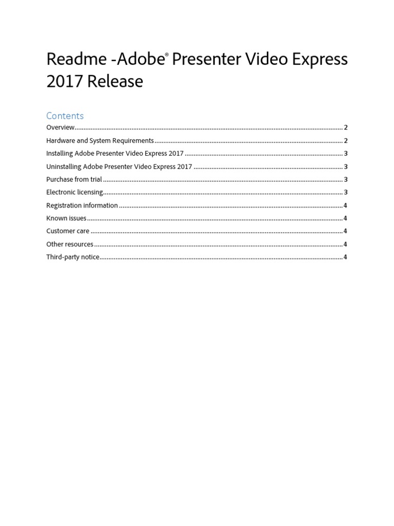 Adobe Presenter Video Express 2017 Readme - EN PDF | PDF | Installation ...