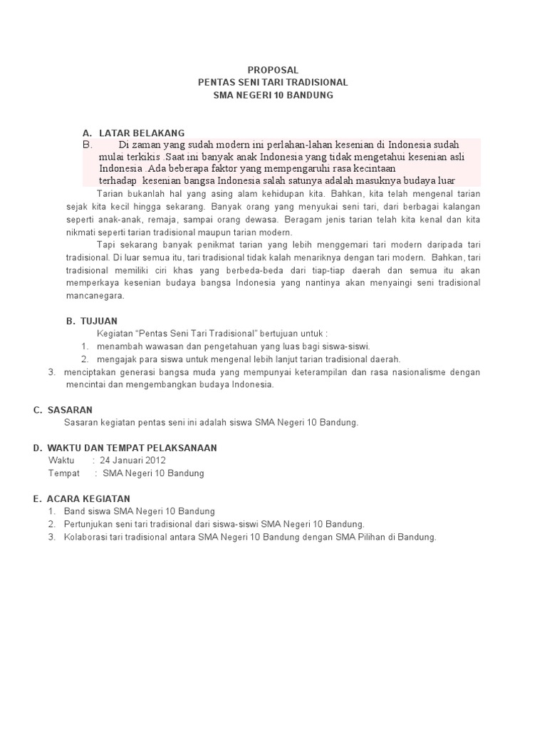 CONTOH PROPOSAL Seni Budaya | PDF