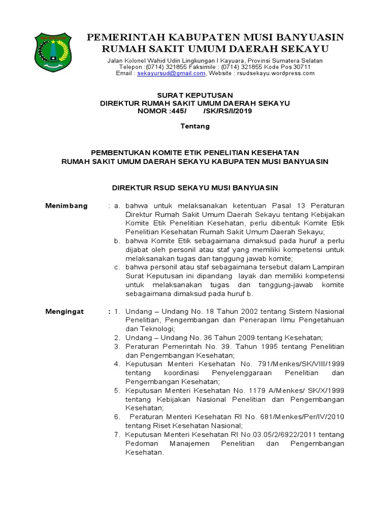 SK Komite Etik Penelitian | PDF