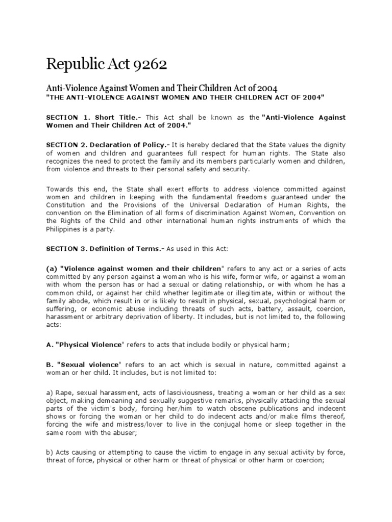 RA 9262 Anti-Violence Act | PDF | Restraining Order | Domestic Violence