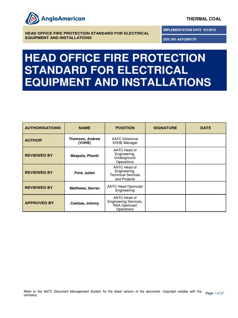 Fire Protection Standard For Electrical Equipment and Installations ...