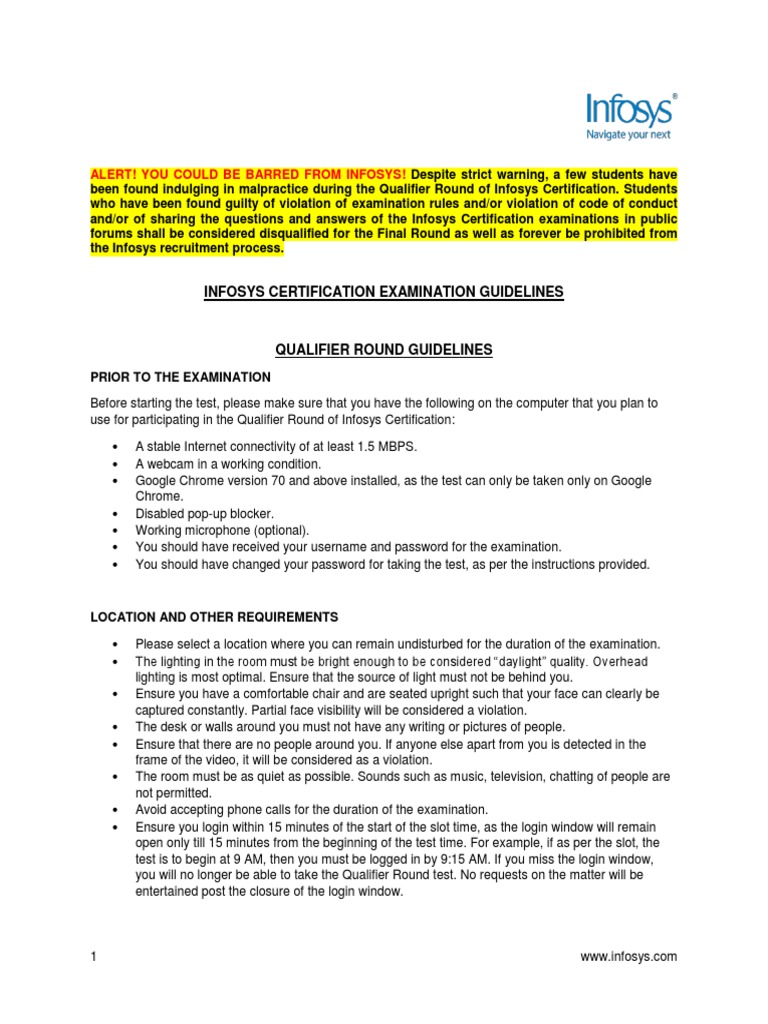 Infosys Certification Examination Guidelines | PDF | Job Interview ...