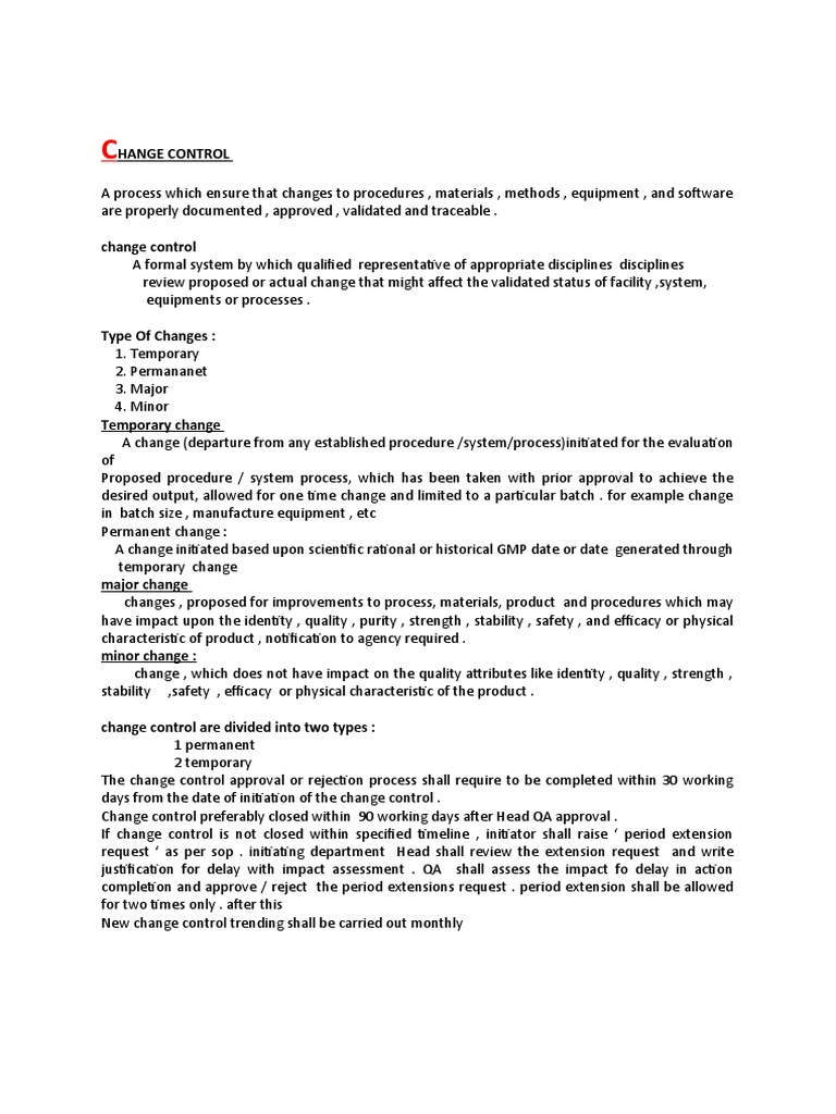 Types of Change Control in Pharma | PDF | Verification And Validation ...