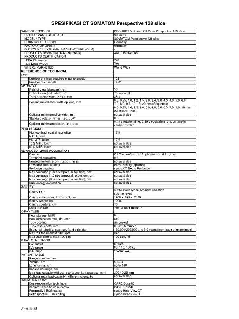 Spesifikasi CT Scan Somatom Perspective 128 Slice PDF | PDF | Ct Scan | Imaging