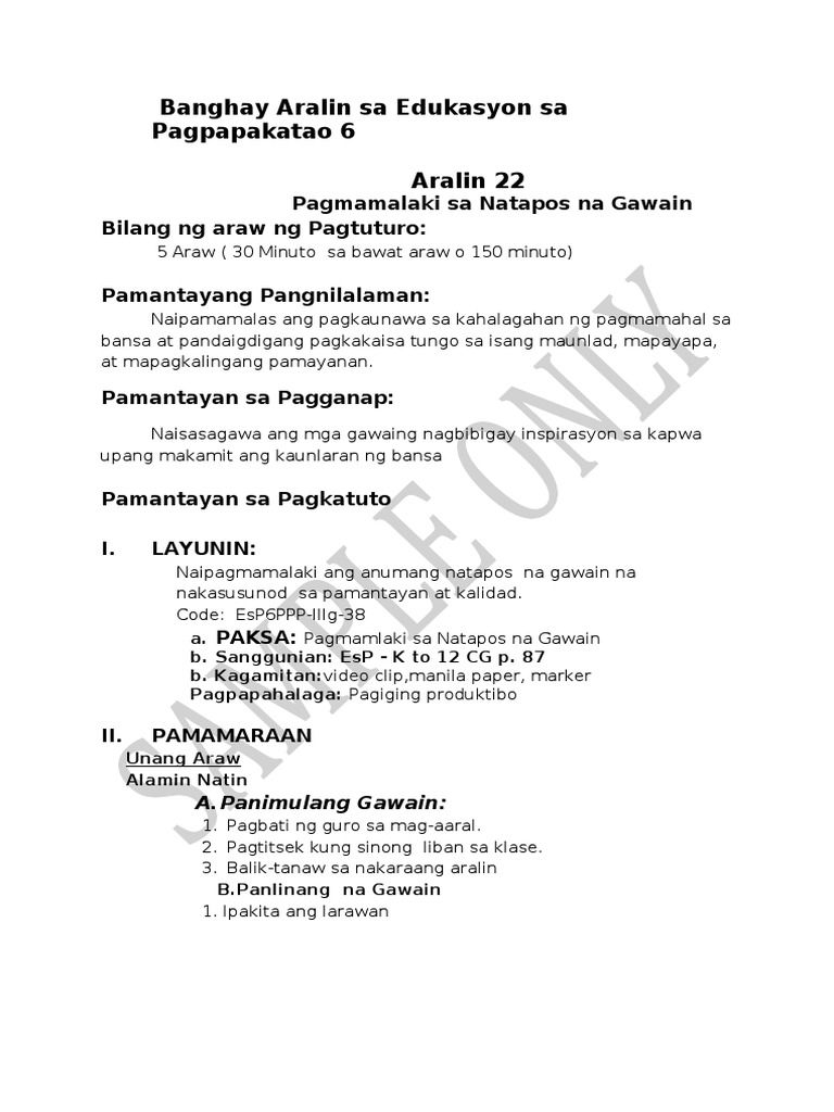 3RD Q ESP ARALIN 22.docx Version 1 | PDF