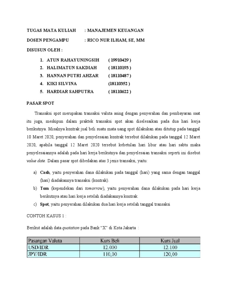 Transaksi Spot dalam Pasar Valuta Asing | PDF