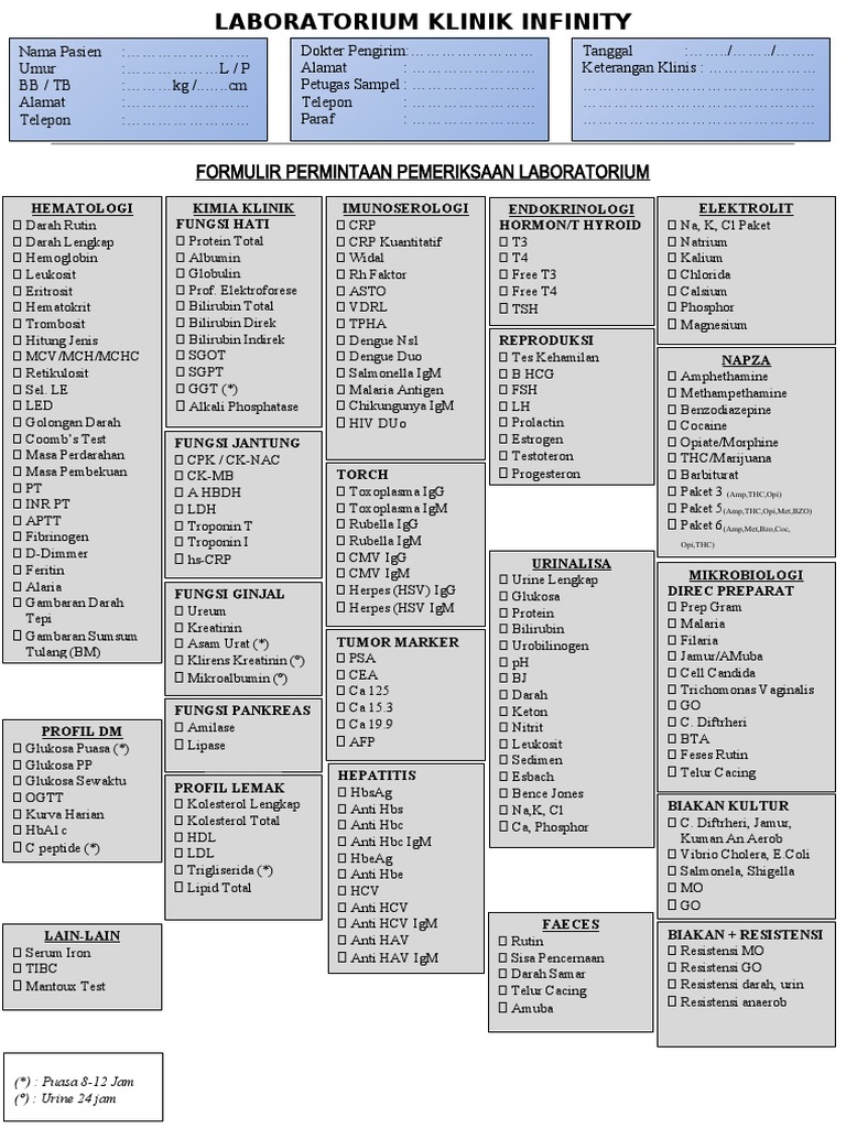Formulir Permintaan Pemeriksaan Laboratorium | PDF