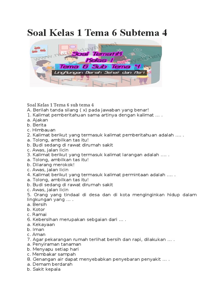 Soal Kelas 1 Tema 6 Subtema 4 | PDF