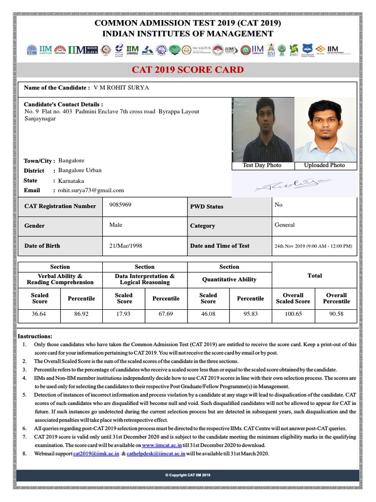 CAT Result | PDF | Qualifications | Standardized Tests