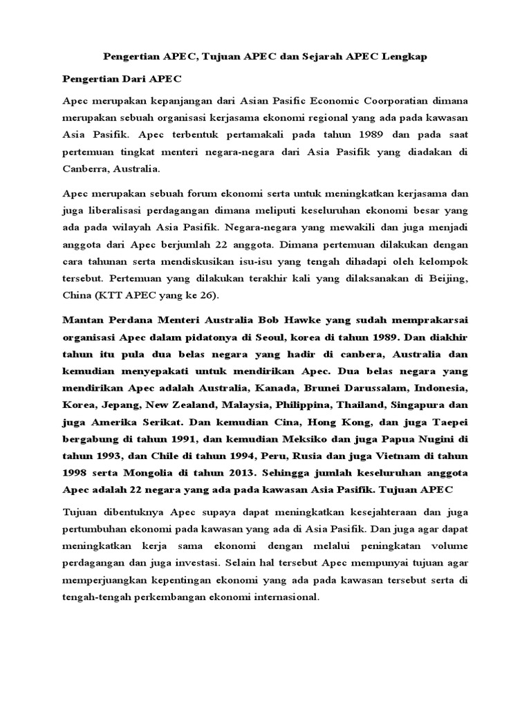 Pengertian dan Sejarah APEC Lengkap | PDF