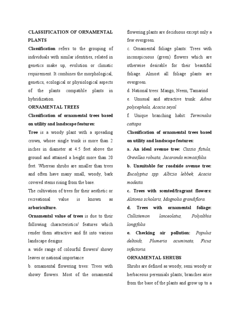 Classification of Ornamental Plants | PDF | Trees | Shrub