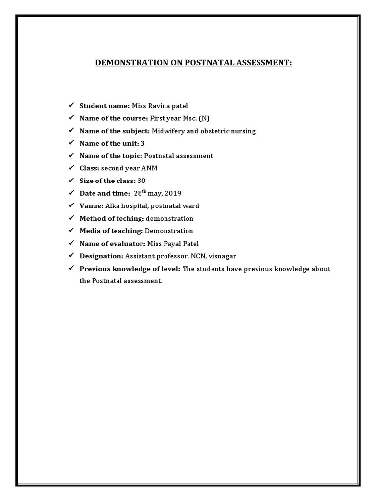 Postnatal Assessment | PDF | Postpartum Period | Uterus