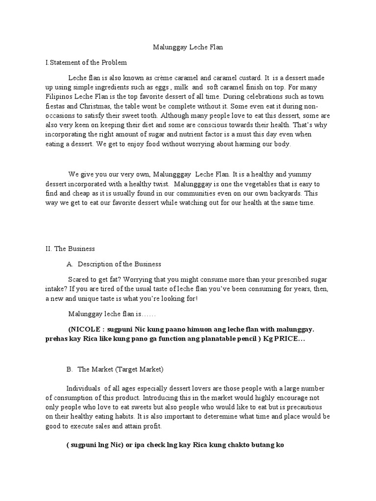 Malunggay Leche Flan Business Plan | PDF | Desserts | Food And Drink