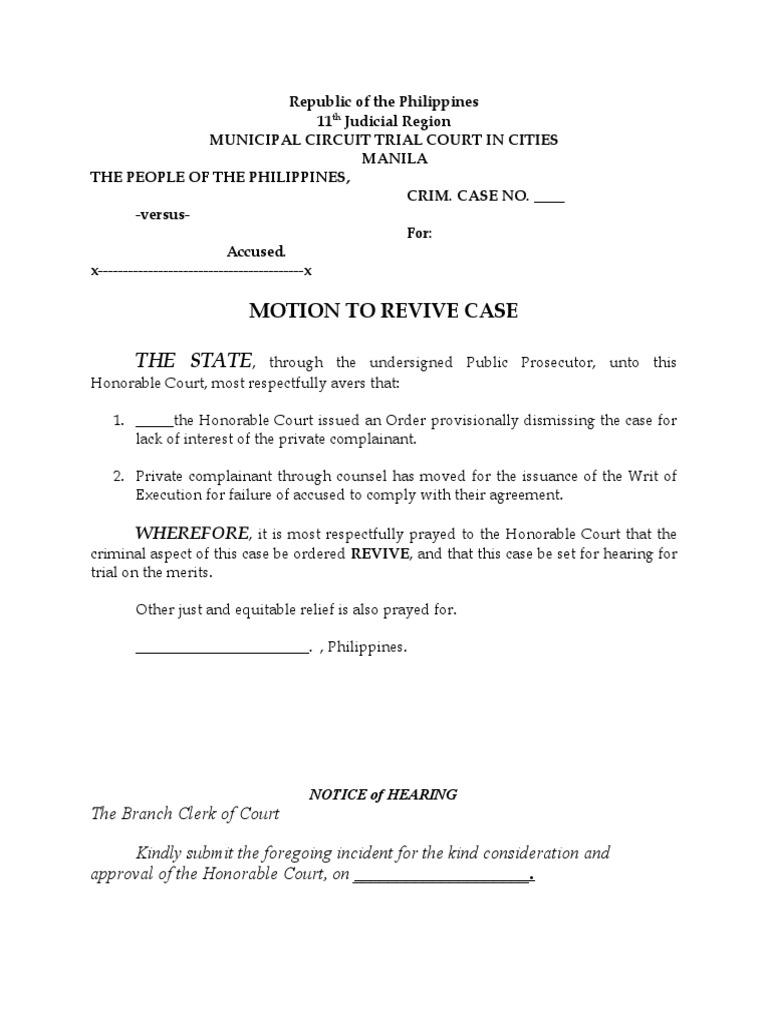 Motion to Revive Criminal Case | PDF