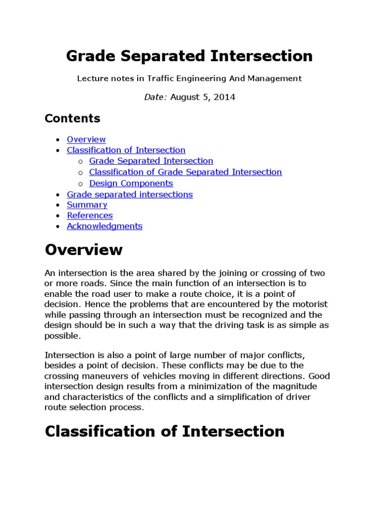 Grade Separated Intersection Lecture Not | PDF | Interchange (Road) | Traffic