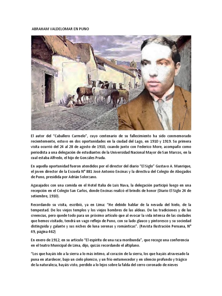 Escritor ABRAHAM VALDELOMAR EN PUNO | PDF