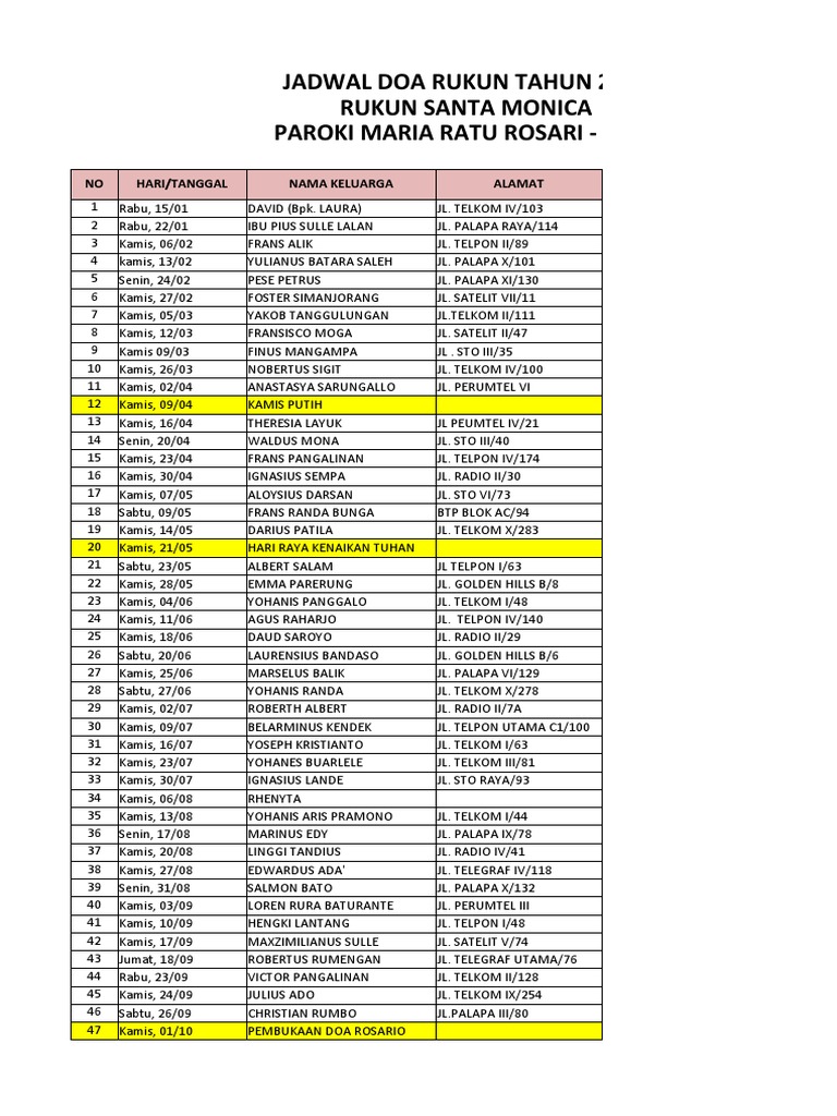 Jadwal Doa Rukun St. Monica | PDF | Griya & Taman