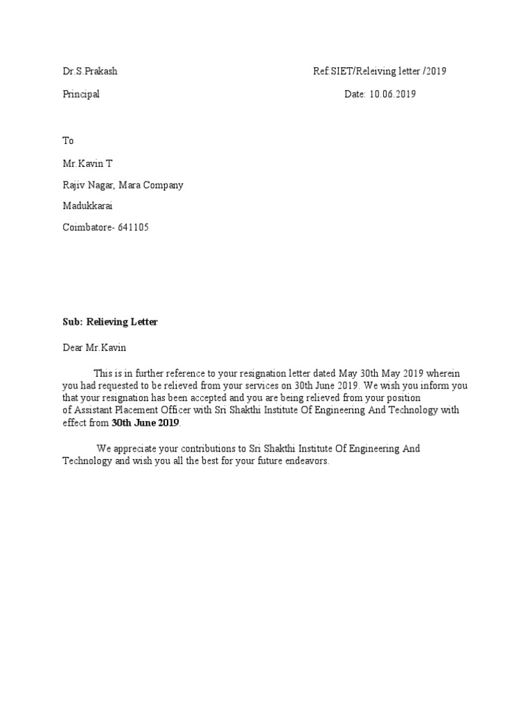 Releiving Letter | PDF