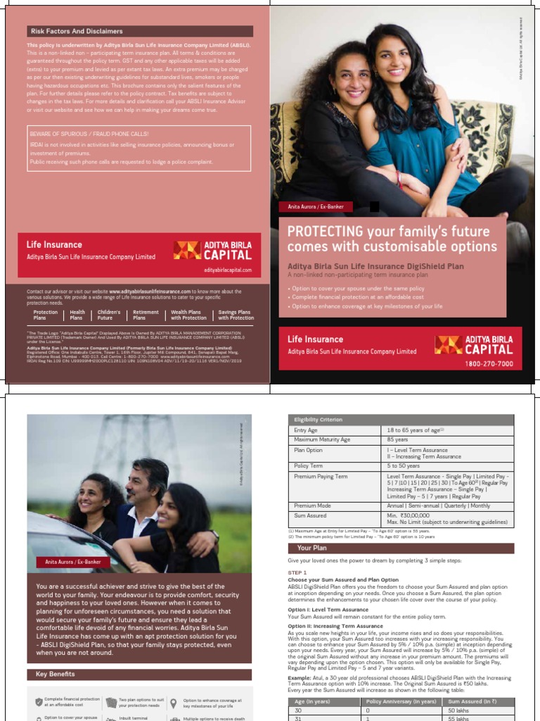 ABSLI DigiShield Plan Brochure | PDF | Insurance | Life Insurance