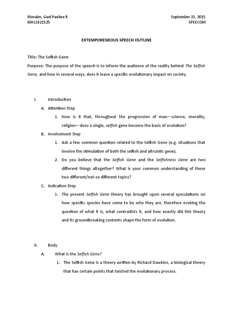 SPEECOM Extemp. Speech Outline | PDF | Altruism | Evolution