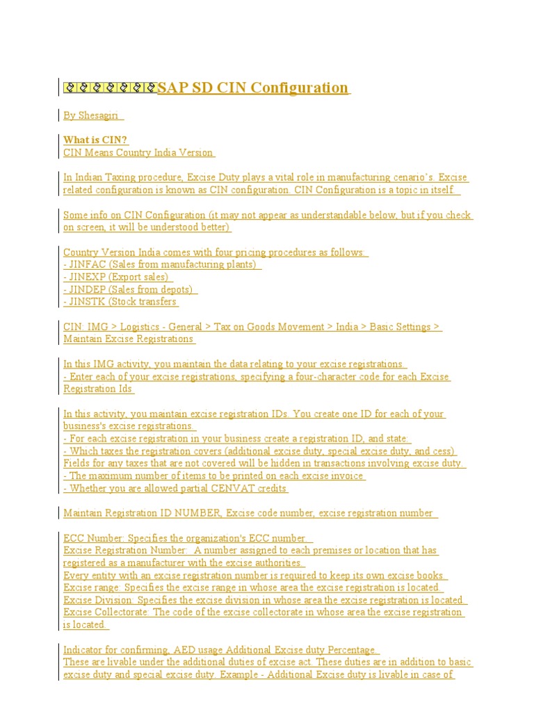 SAP SD CIN Configuration | PDF | Receipt | Invoice