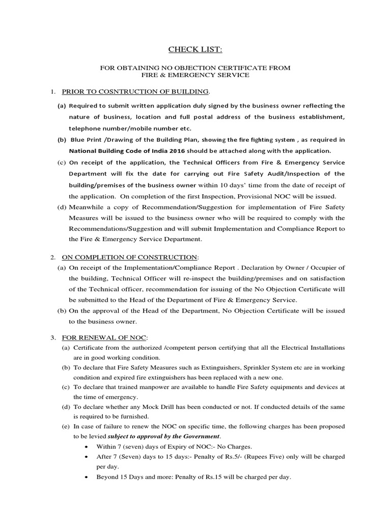 Checklist For Noc | PDF | Fire Safety | Prevention