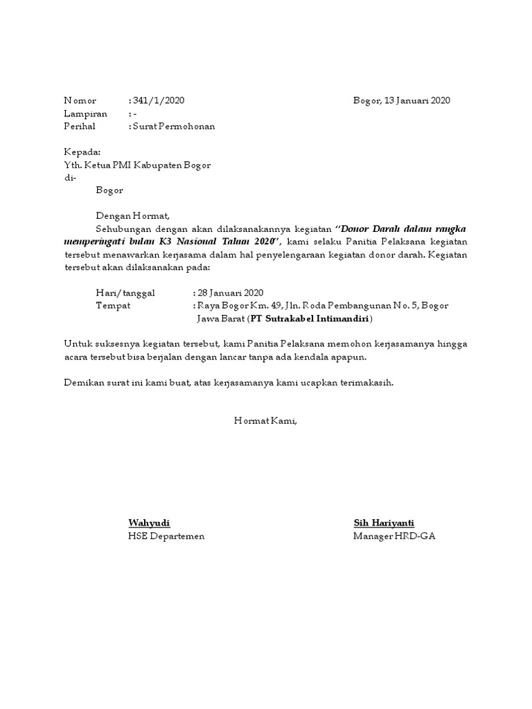 Surat Permohonan Donor Darah ke PMI | PDF