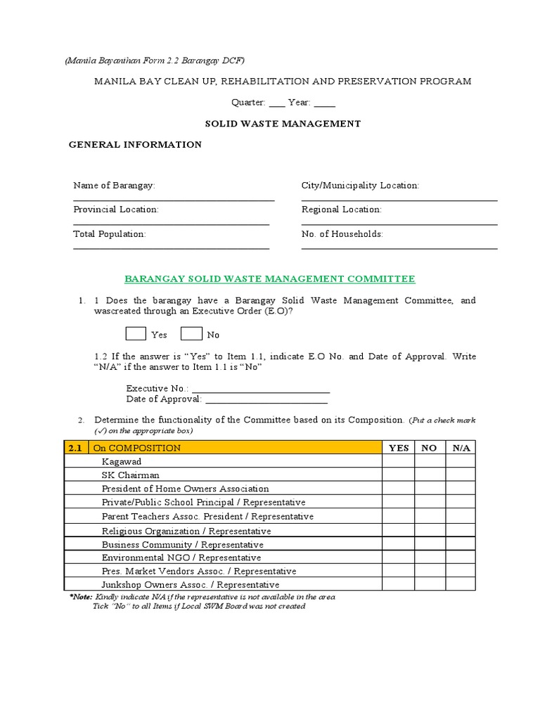 Eca Form - Manila Bayanihan Form 2.2 Barangay DCF | PDF | Economic ...