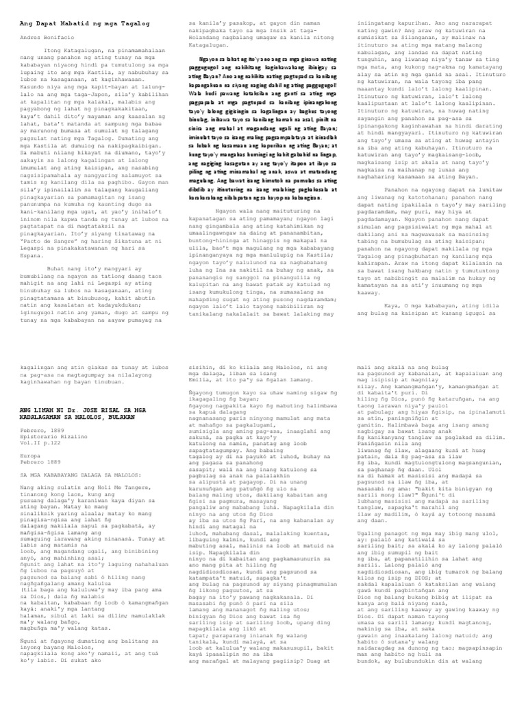 Ang Dapat Mabatid NG Mga Tagalog | PDF