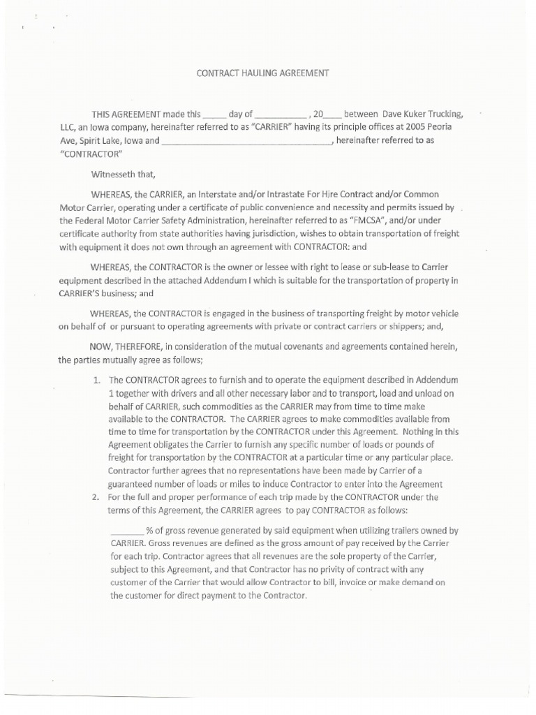 Contract Hauling Agreement PDF | PDF