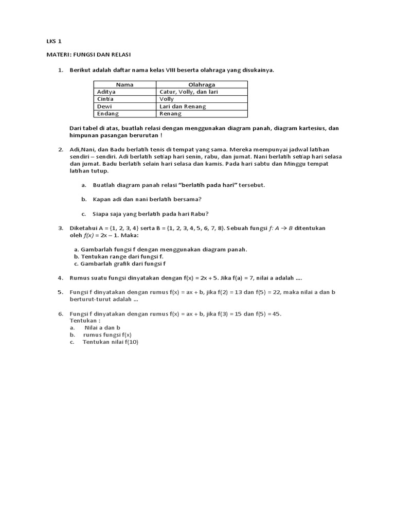 LKS 1 Relasi Dan Fungsi | PDF