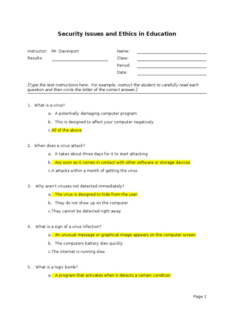 Multiple Choice Test Template 1 | PDF | Computer Virus | Information Age