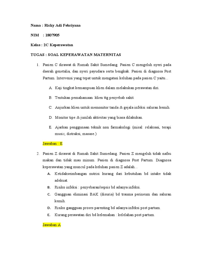 (Ricky Adi Febriyana) Tugas Soal Kep. Maternitas | PDF | Kesehatan Holistik | Sains & Matematika