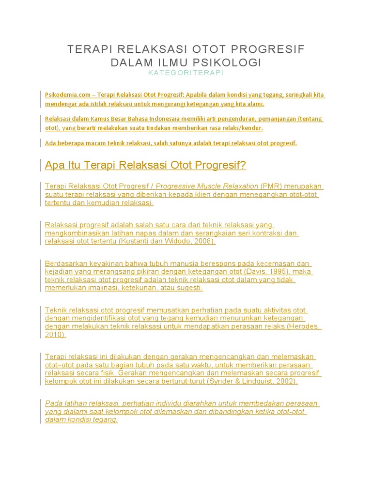 Terapi Relaksasi Otot Progresif Dalam Ilmu Psikologi | PDF | Kesehatan Holistik