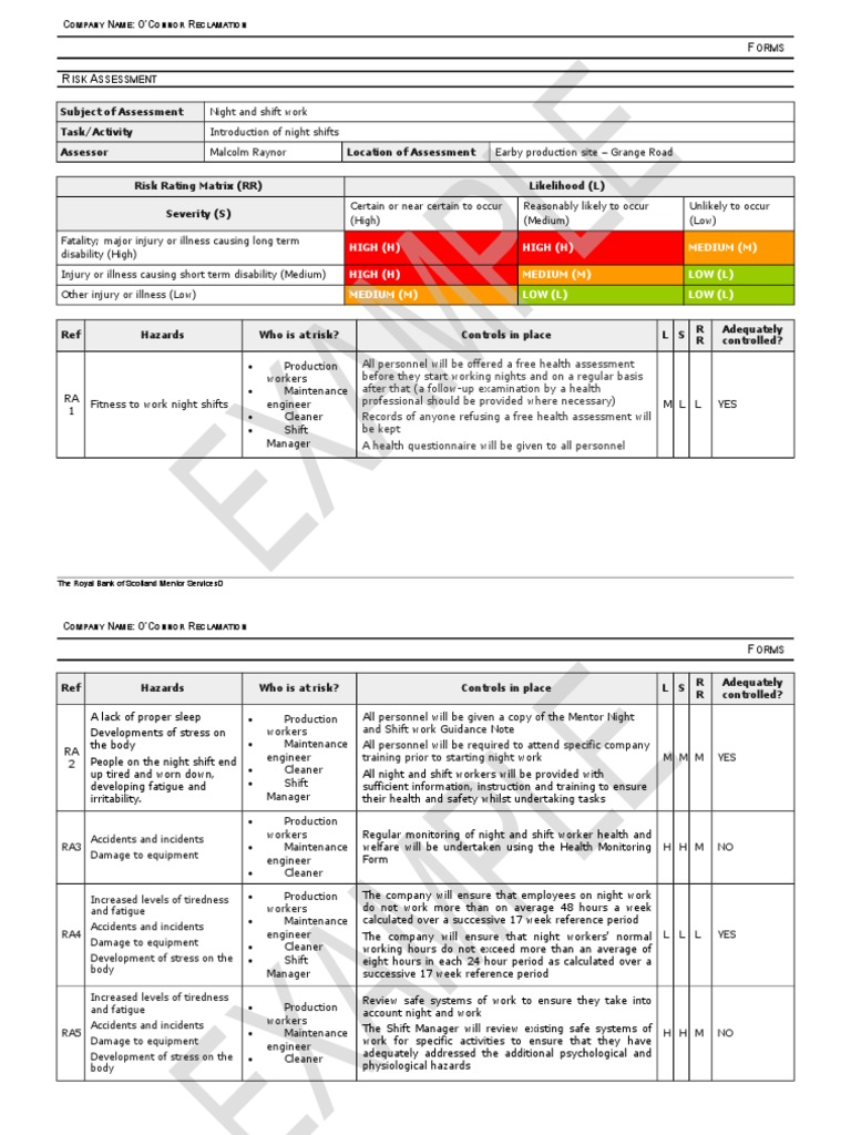 Idoc - Pub Night and Shift Worker Risk Assessment Example | PDF | Shift ...