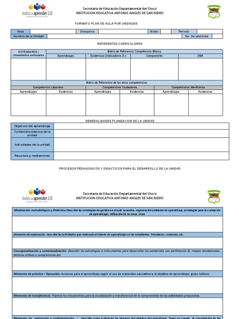 Formato Plan de Aula | PDF | Salón de clases | Evaluación
