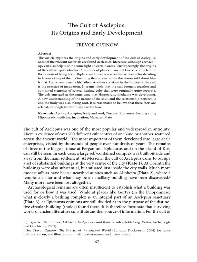 Curnow 2013 - The Cult of Asclepius. Its Origins and Early Development ...