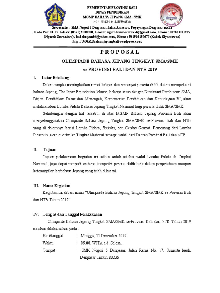 Proposal Olimpiade Bahasa Jepang I | PDF