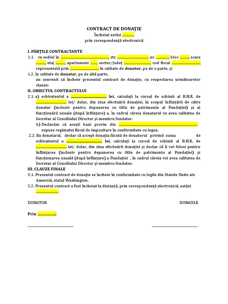 Model Contract Donatie Numerar | PDF