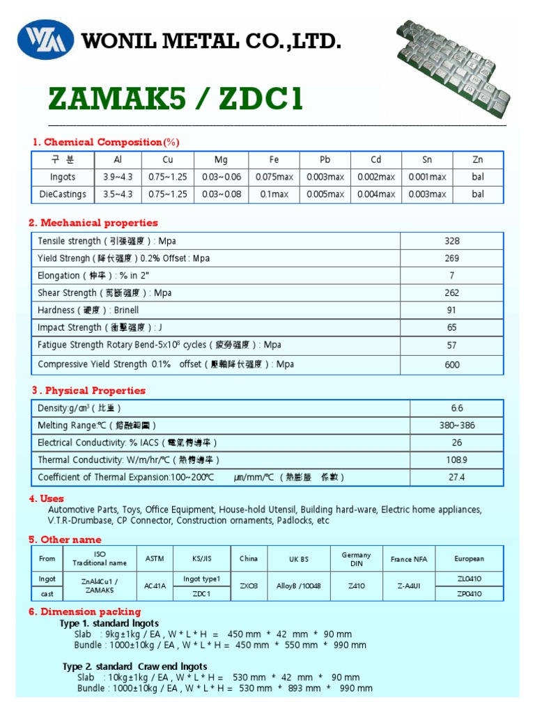 Zamac-5 Is ZDC-1 | PDF | Chemical Product Engineering | Building Materials