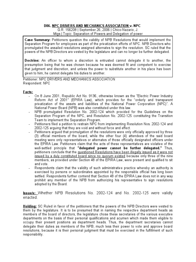 NPC Drivers' Case on Board Resolutions | PDF | Board Of Directors ...