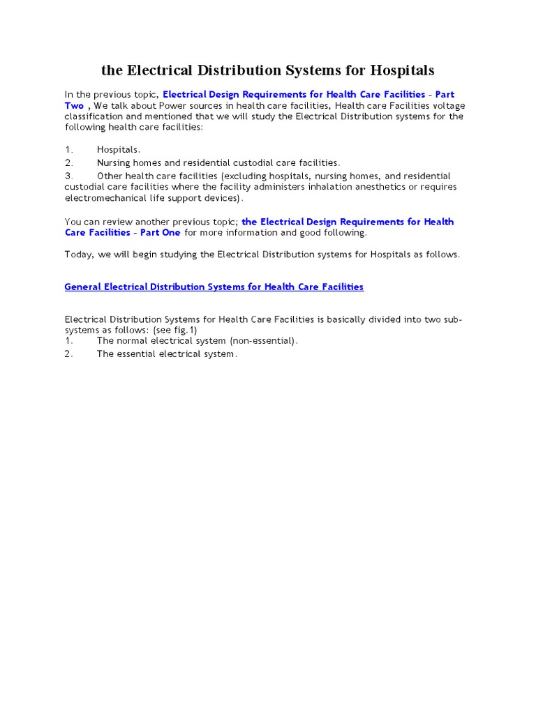 Electrical Distribution in Hospitals | PDF | Electric Power ...