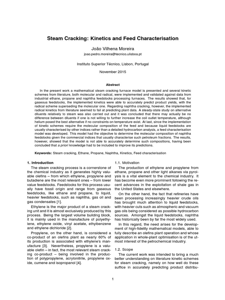 Steam Cracking Kinetics and Feed Characterisation PDF | PDF | Cracking ...