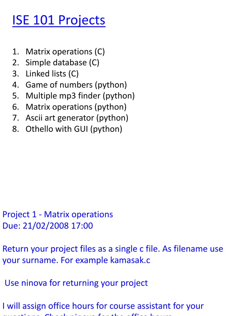 ISE 101 Projects J | PDF | Pointer (Computer Programming) | Matrix (Mathematics)