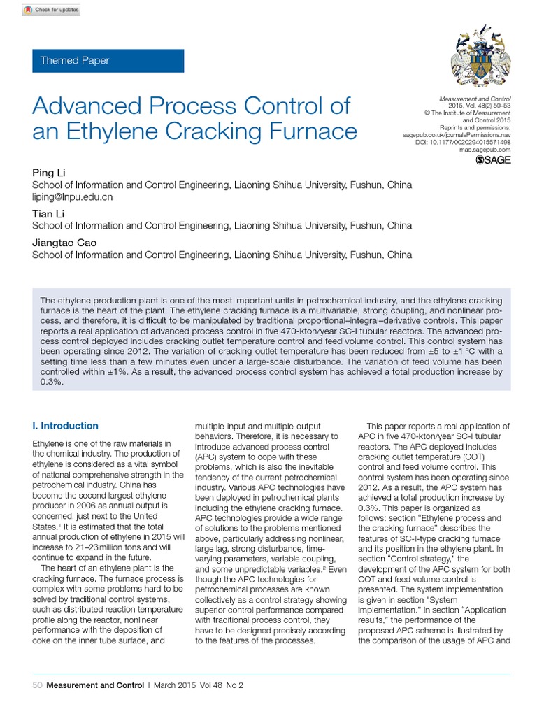 Advanced Process Control of PDF | PDF | Cracking (Chemistry) | Process ...