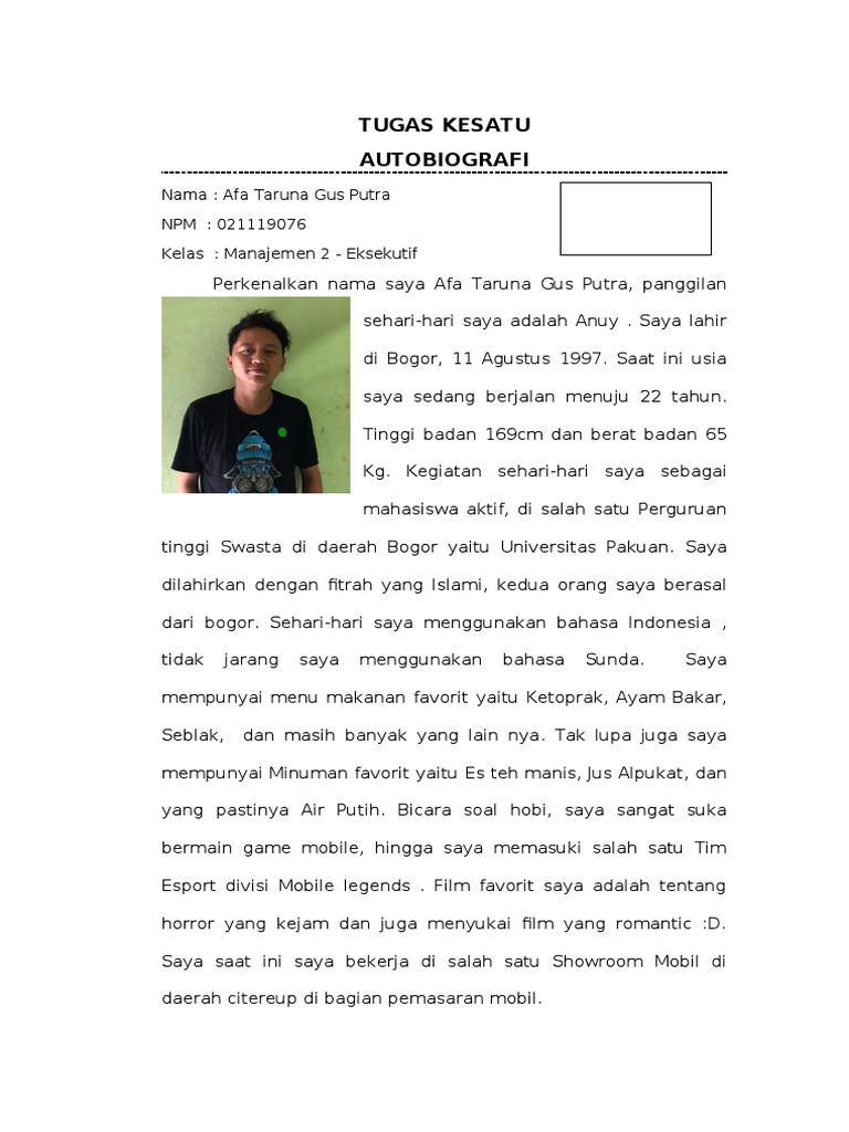 Contoh Autobiografi Dengan Kalimat Efektif | PDF